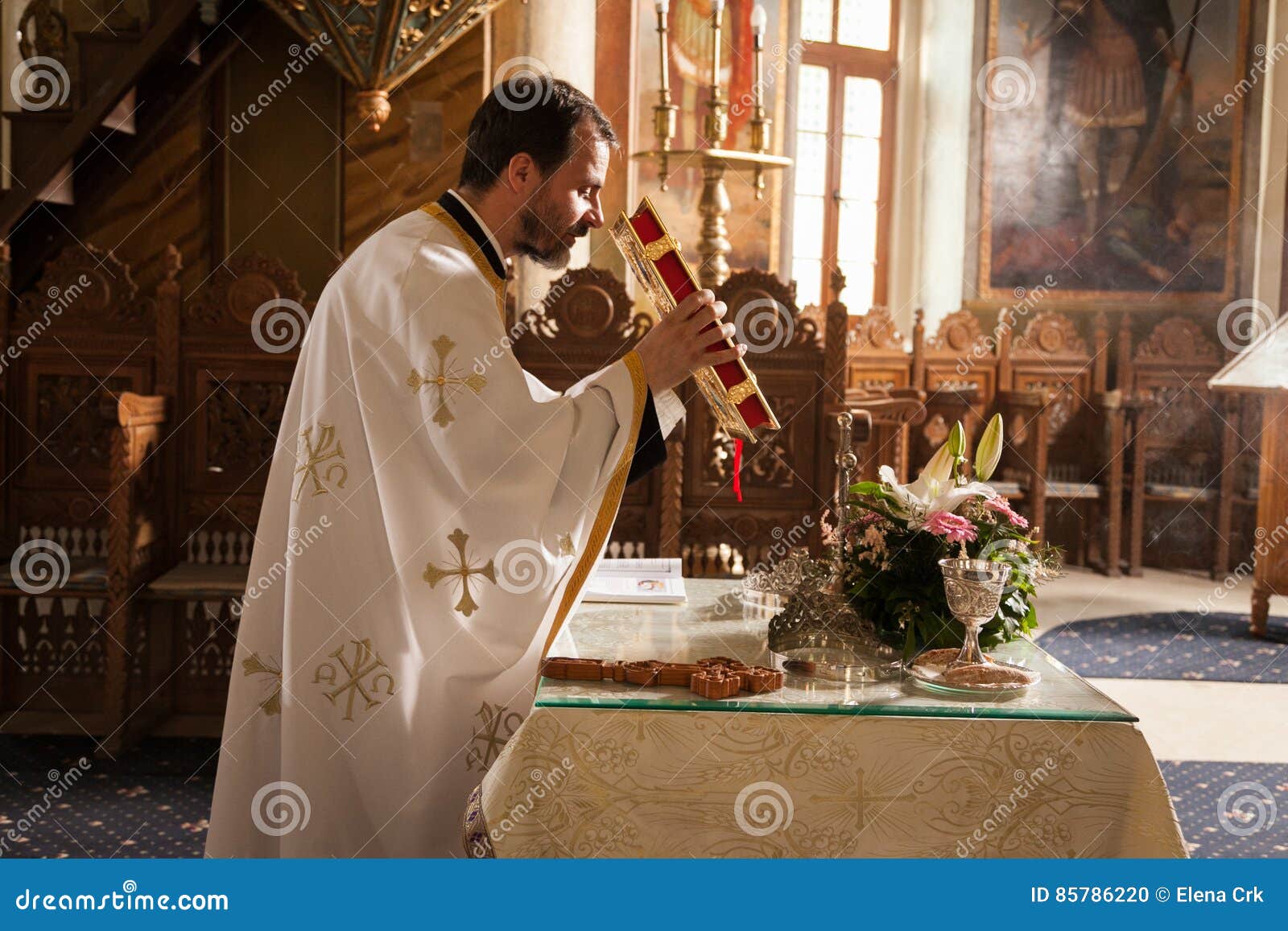 Priest in church editorial image. Image of goblet, christ - 85786220
