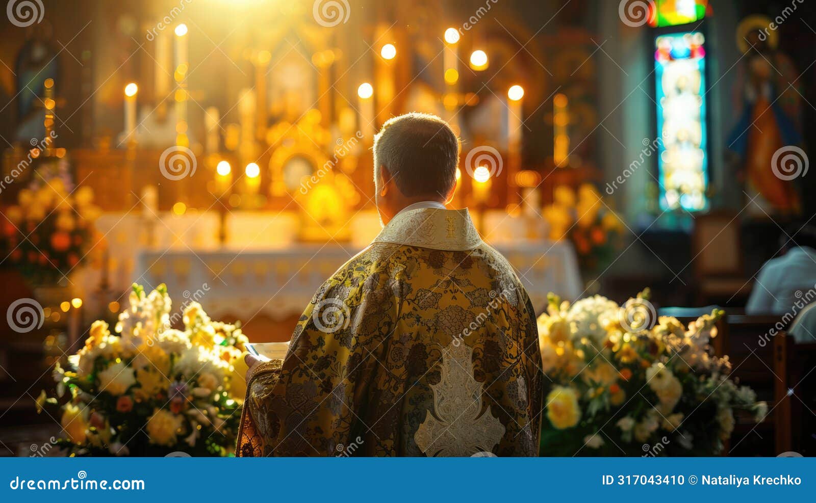 Priest in the Church, View from the Back. Stock Illustration ...