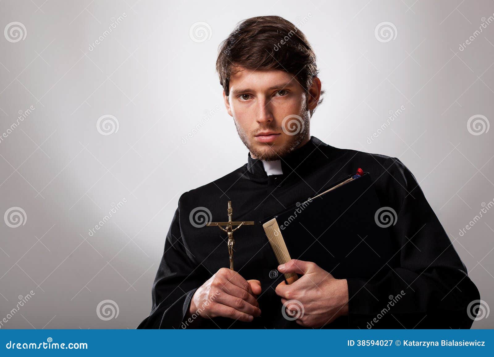 Priest with Cross and Holy Bible Stock Image - Image of ecclesiastic ...