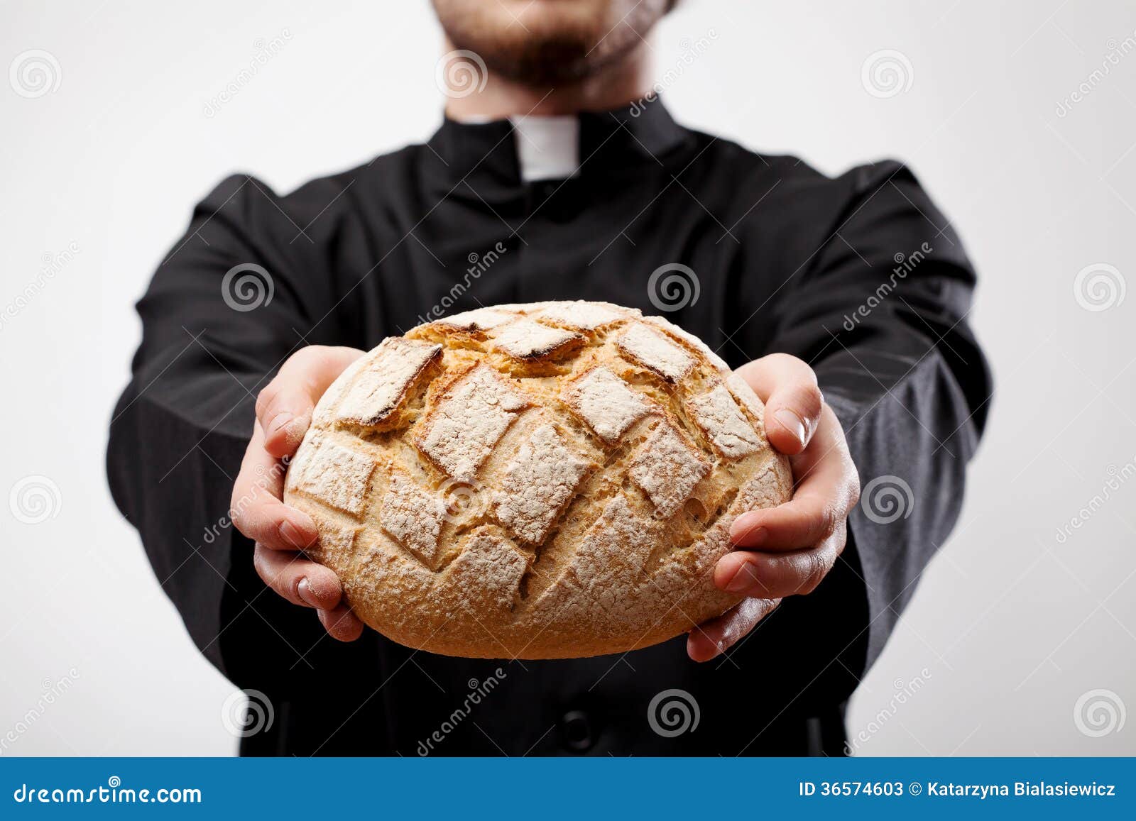 Priest Holding Loaf of Bread Stock Image - Image of sacred, religious ...