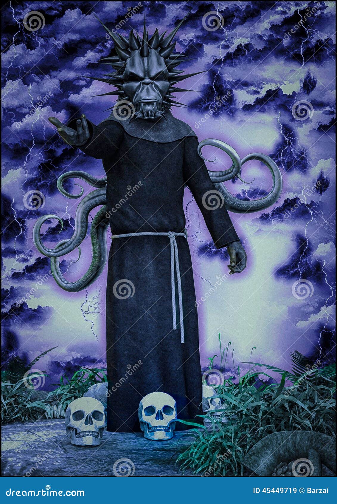 Cult Cthulhu Follower. Monk Octopus With Tentacles And In Cassock ...