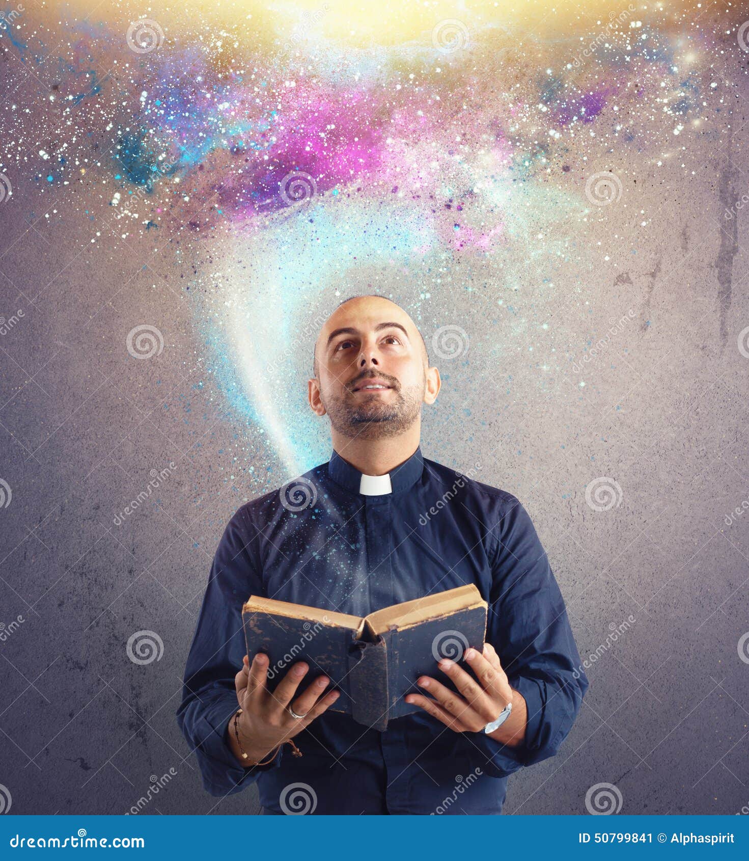 Priest Observes Universe Light Stock Image - Image of bright, belief ...