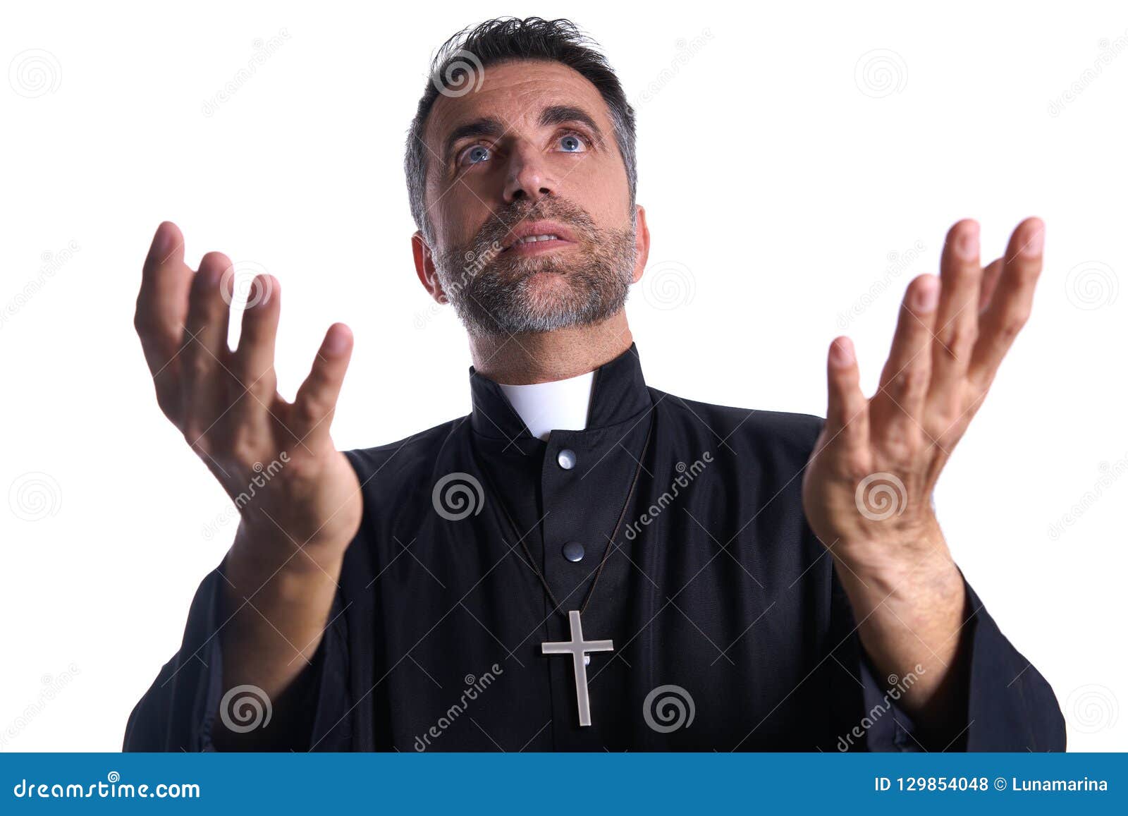 Priest Open Hands Arms Praying Stock Photo - Image of caucasian ...