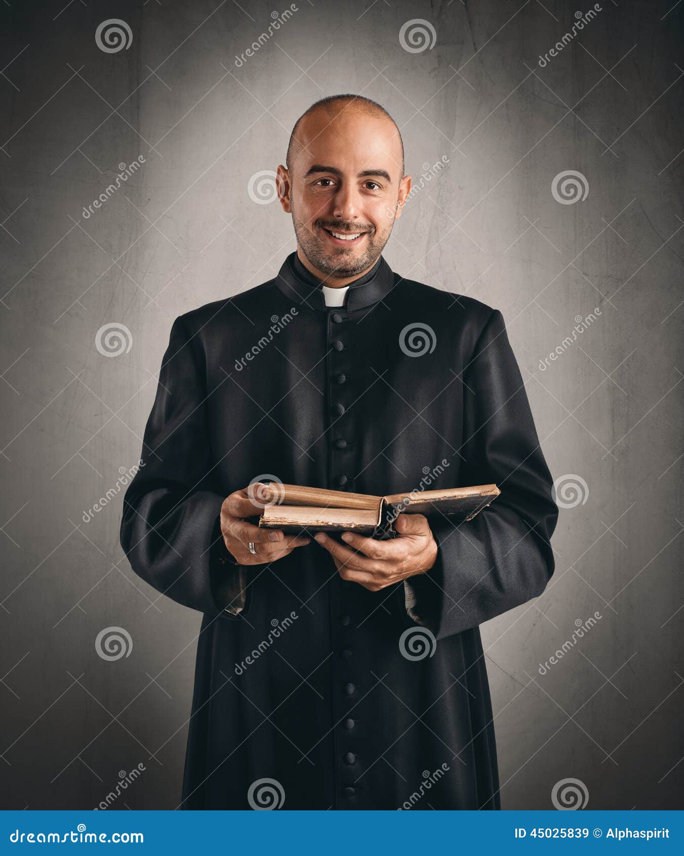 Priest Read The Bible. Handsome Young Catholic Priest Praying To God ...
