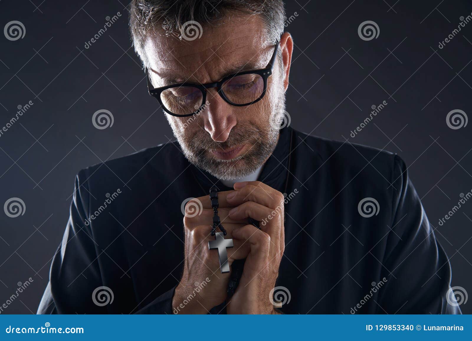 Priest Praying Hands with Rosary Beads Stock Photo - Image of ...