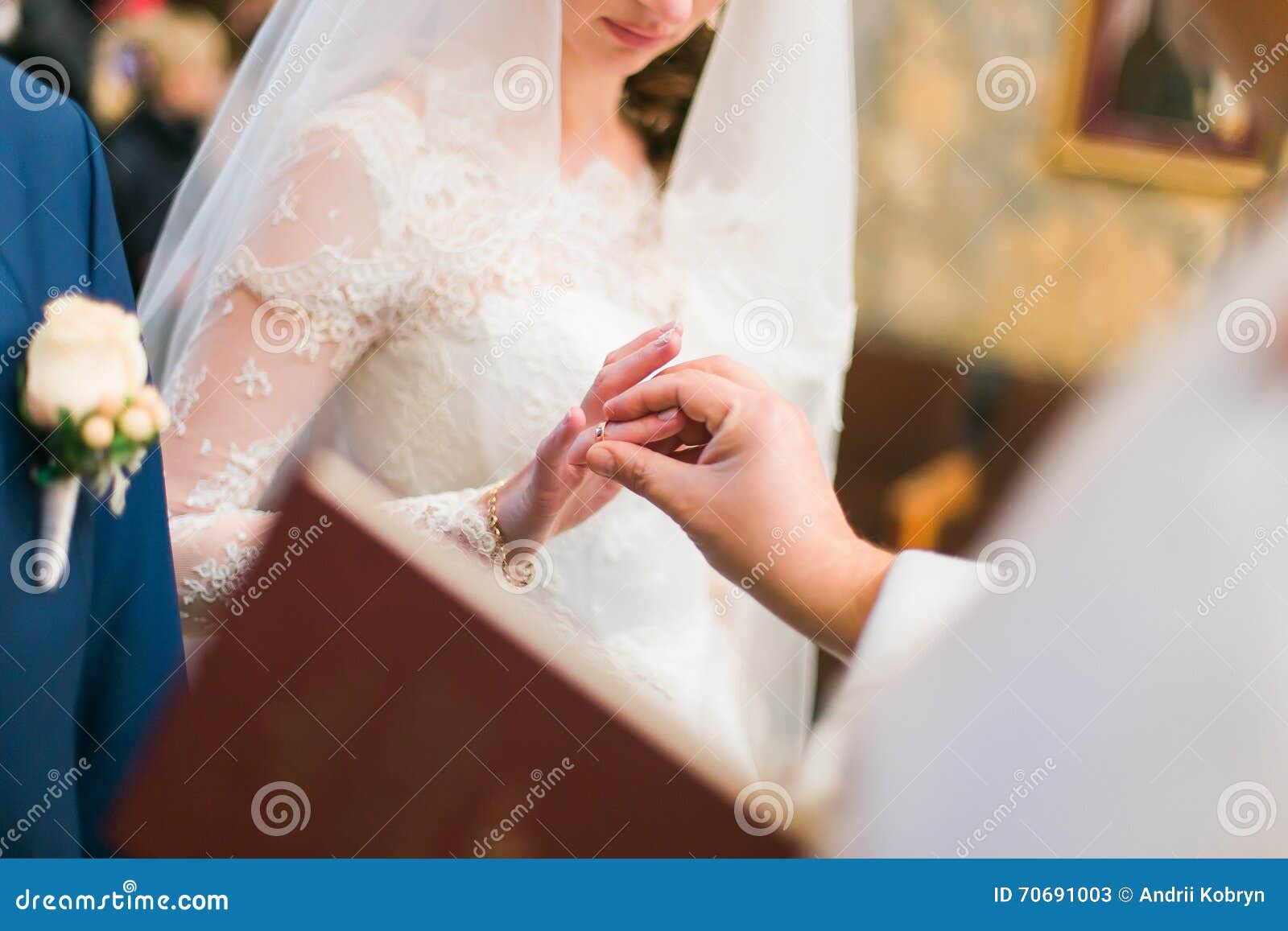 Priest Is Putting Ring On Groom`s Finger During Orthodox Wedding ...