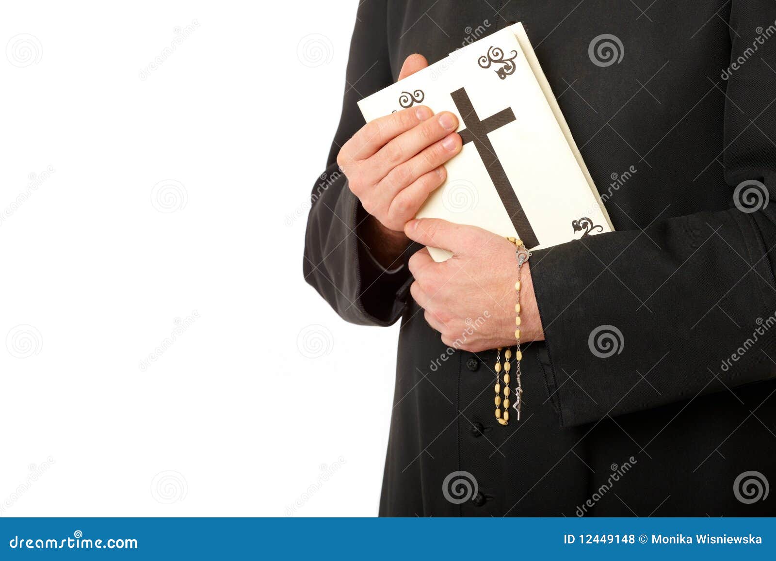 Priest S Hands on Bible with Rosary Stock Photo - Image of pastor ...