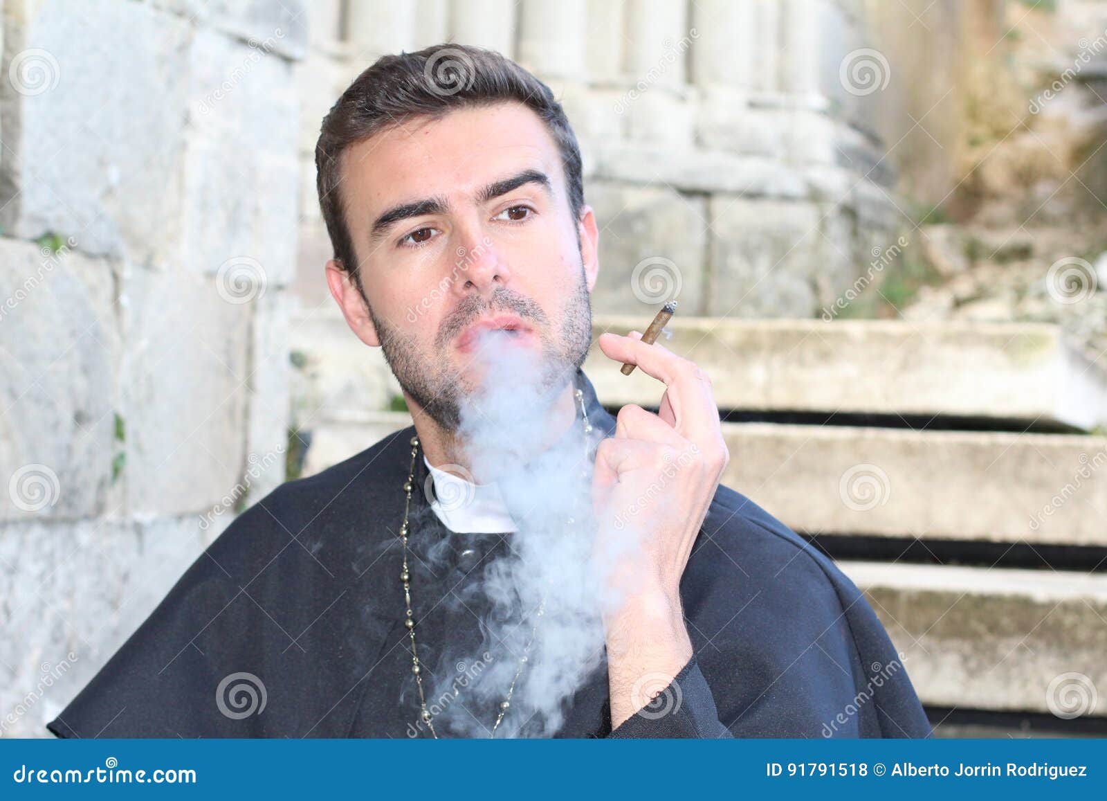 Priest Smoking while Taking a Break Stock Photo - Image of look, health ...