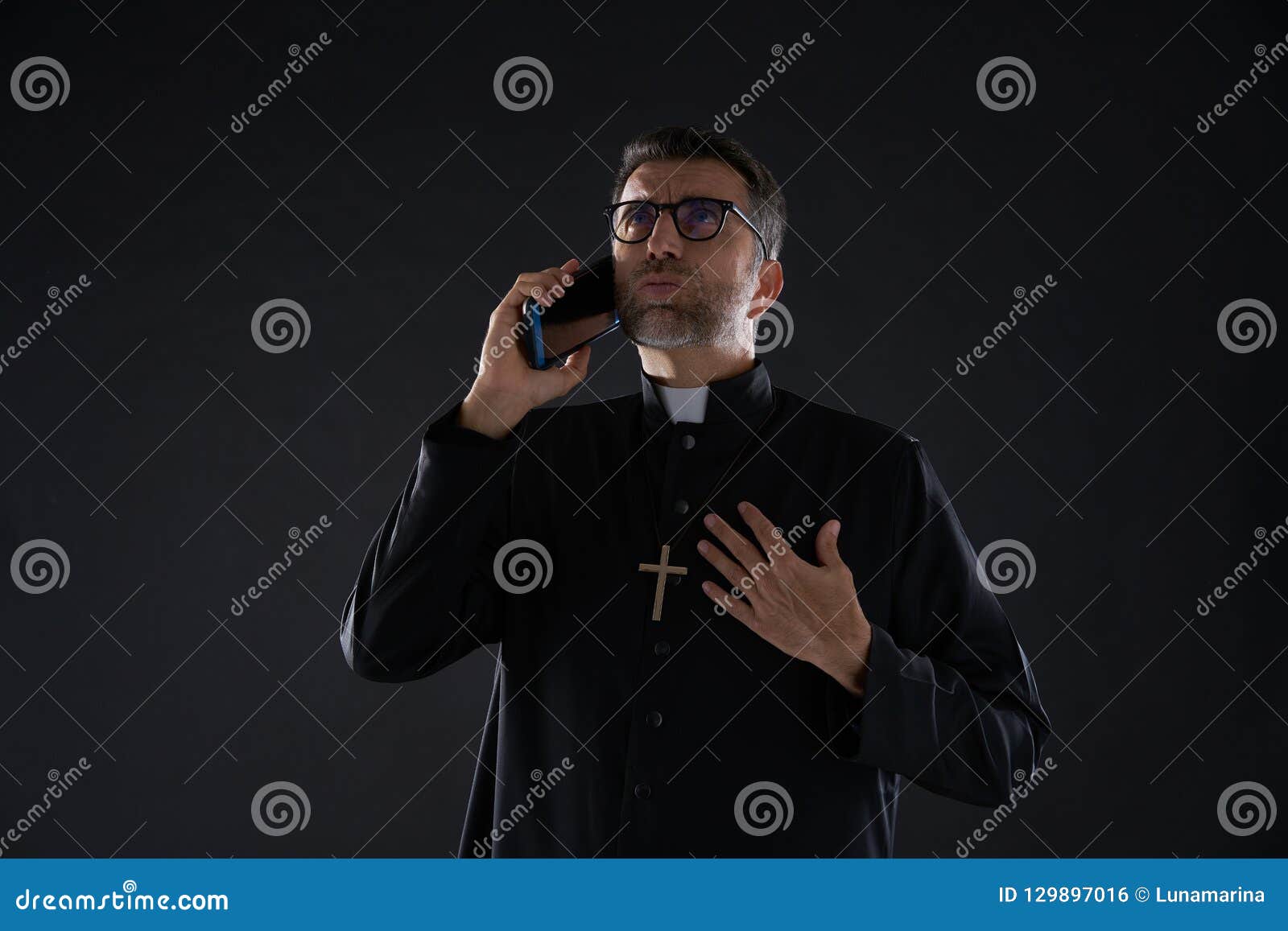 Priest Talking Smartphone Funny Expression Stock Photo - Image of adult ...