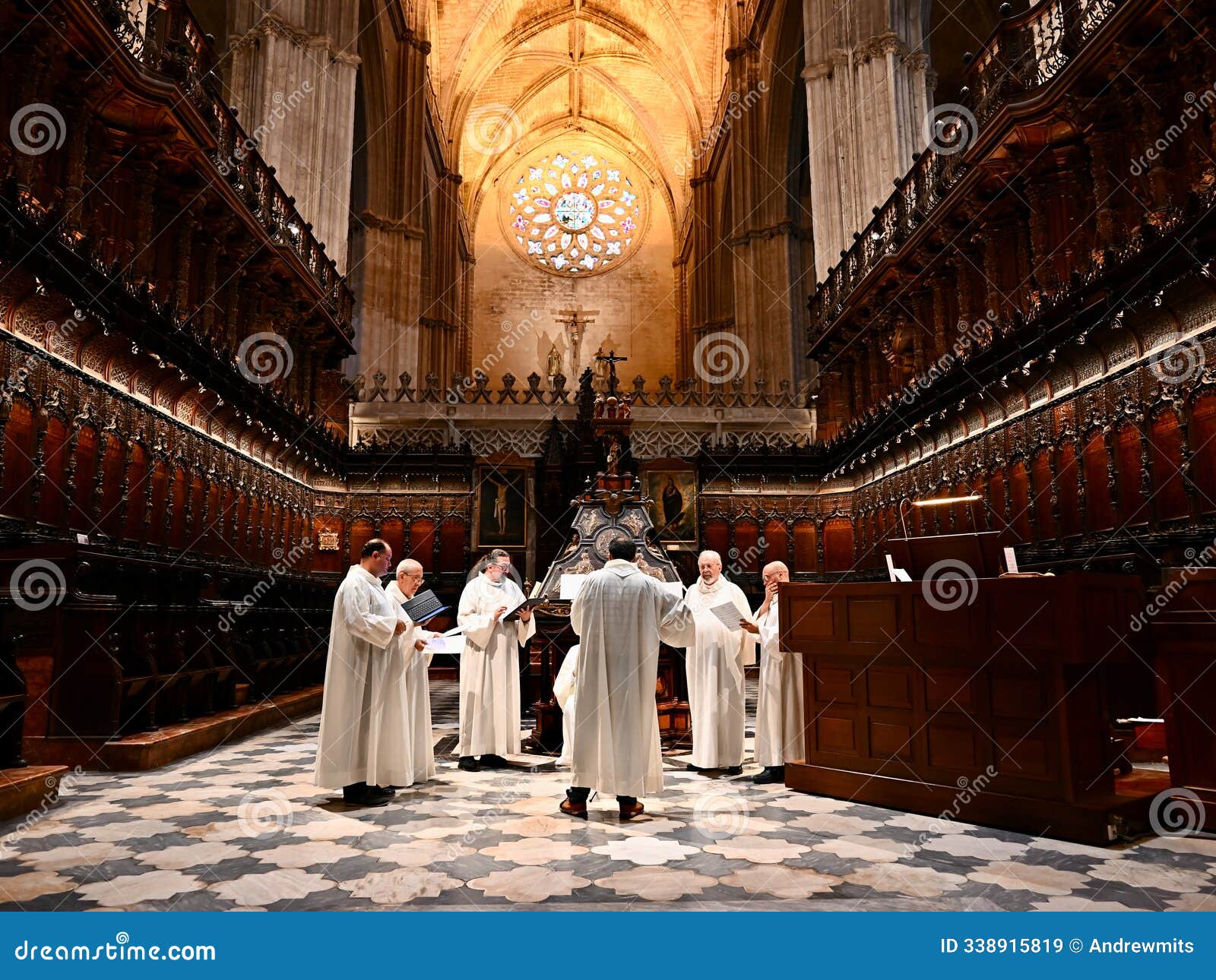 Priests Singing Inside the Seville Cathedral Editorial Stock Image ...