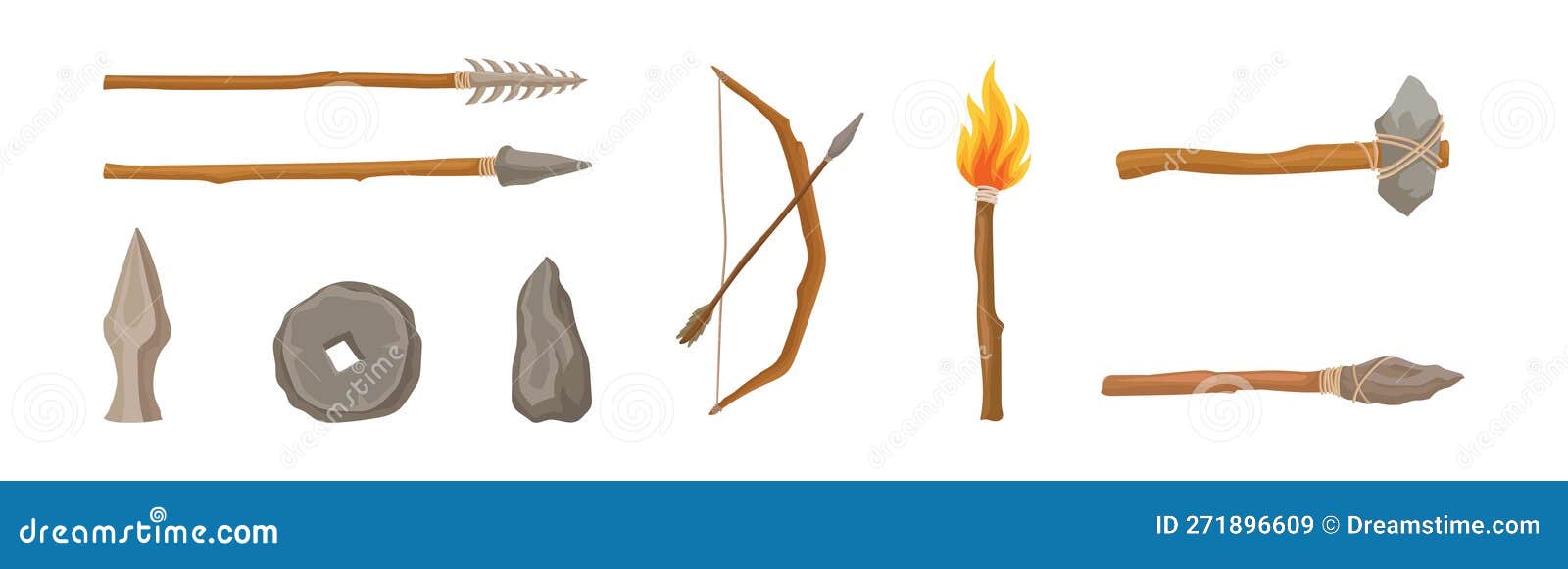 Primal Stone Age Tools and Weapon Isolated on White Background Vector ...