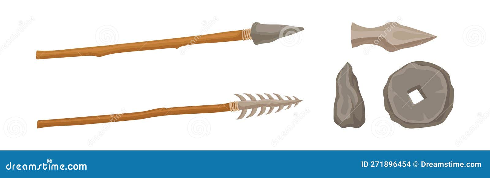 Primal Stone Age Tools and Weapon Isolated on White Background Vector ...