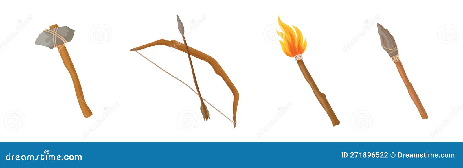 Primal Stone Age Tools and Weapon Isolated on White Background Vector ...