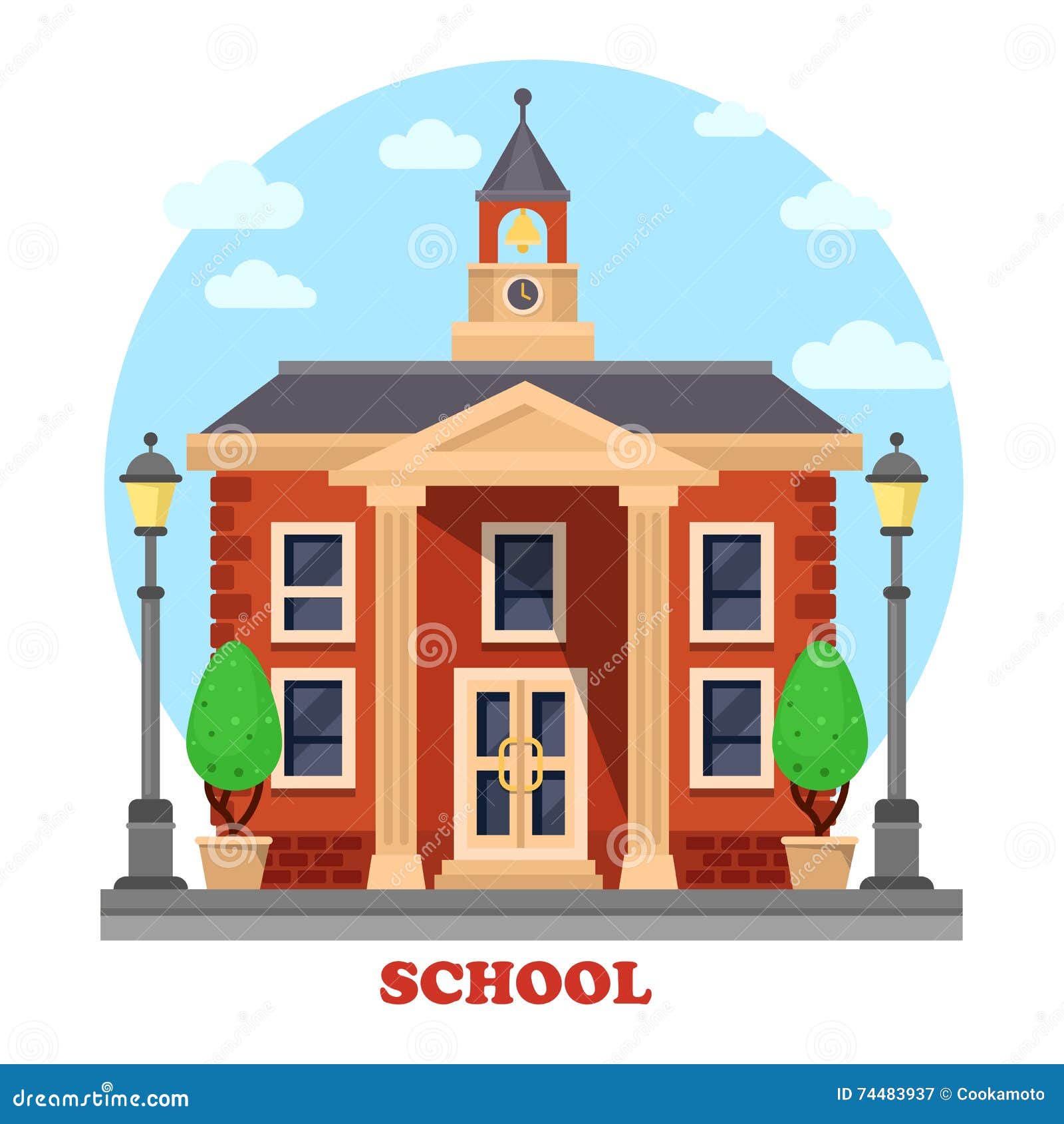 Primary or Elementary, Secondary School with Clock Stock Vector ...