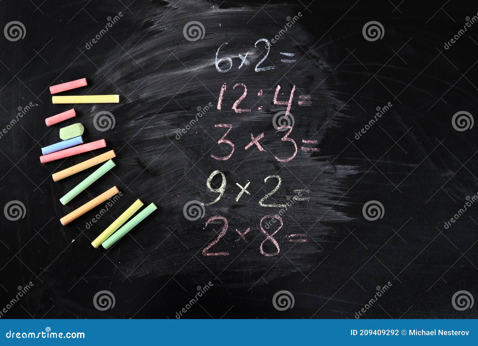 Primary Maths Formulas, Examples Written on a Blackboard with Colored ...