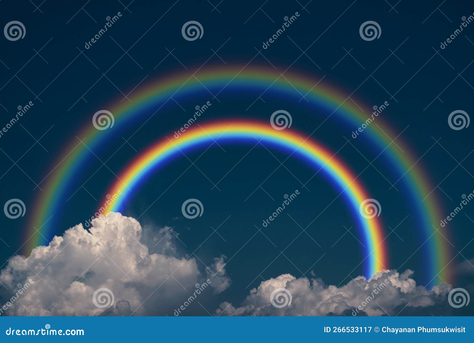 Primary Rainbow and Secondary Rainbow Back Dark Cloud on the Sky Stock ...