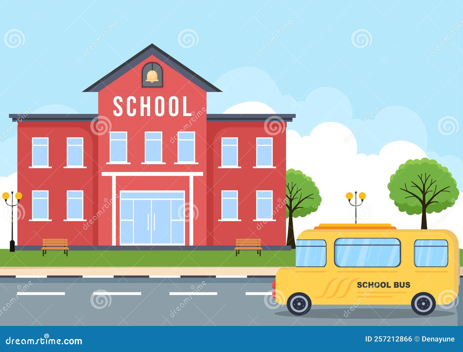 Primary School with Building Structure and Eksterior in Template Hand ...