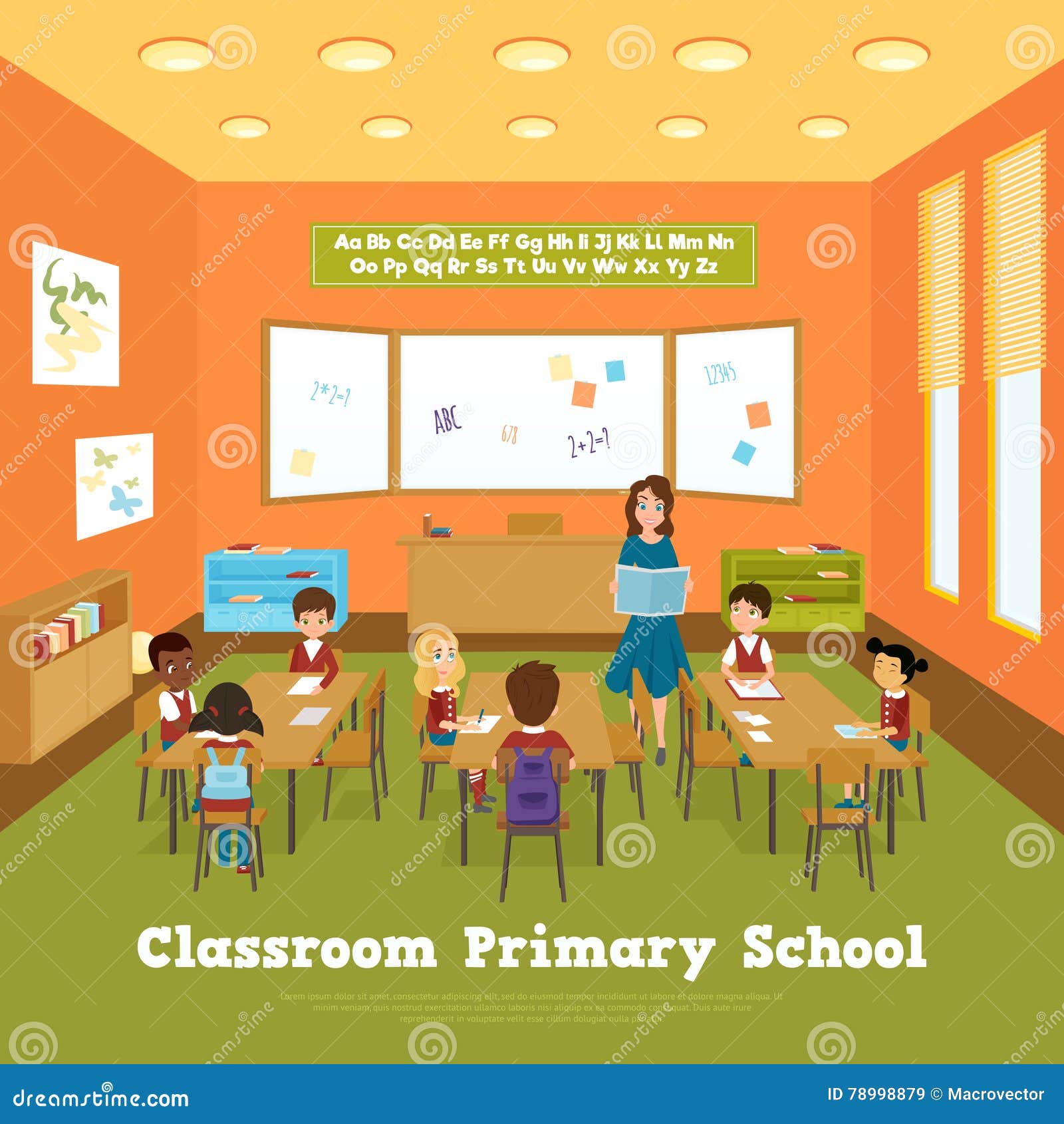 Primary School Kids. Cartoon Children Pupils With Backpack And Books ...