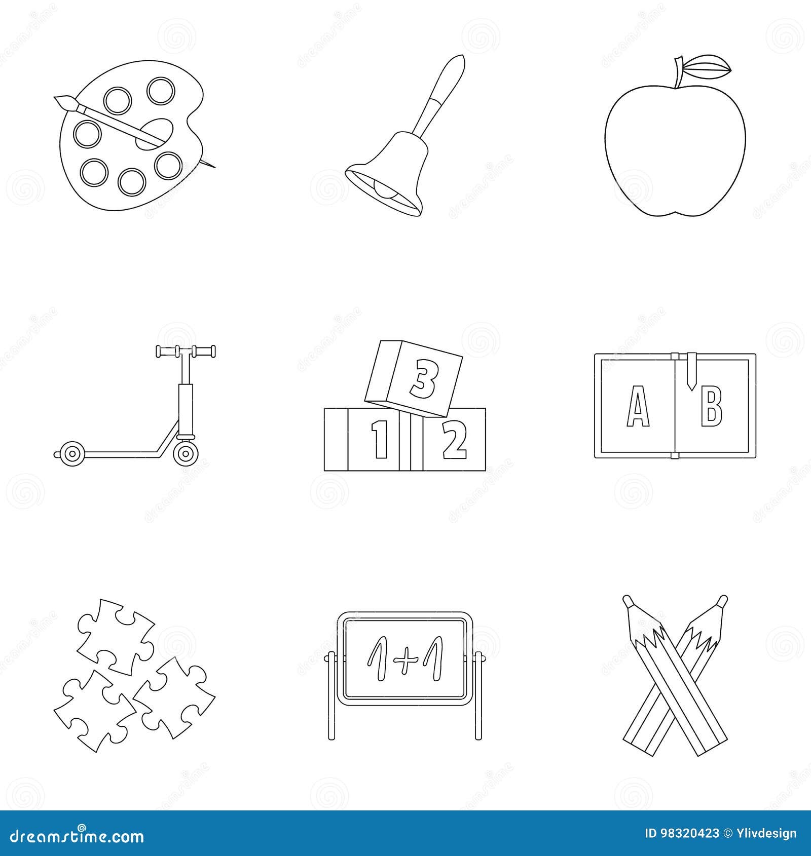 Primary School Icons Set, Outline Style Stock Vector - Illustration of ...