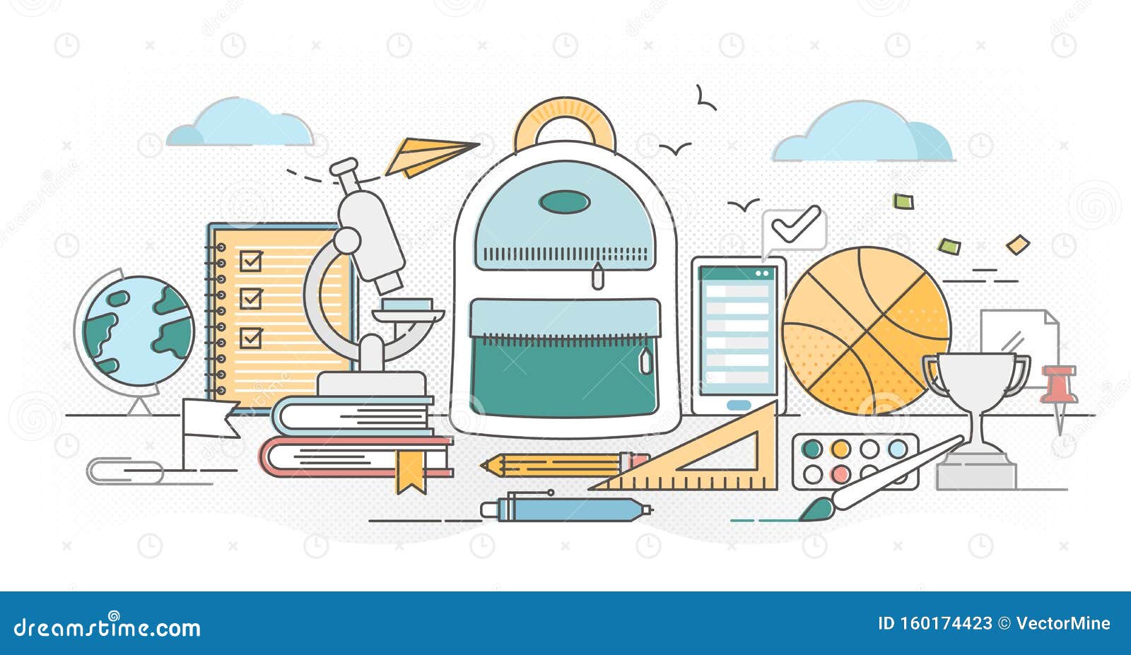 Primary School Outline Concept Vector Illustration Stock Vector ...