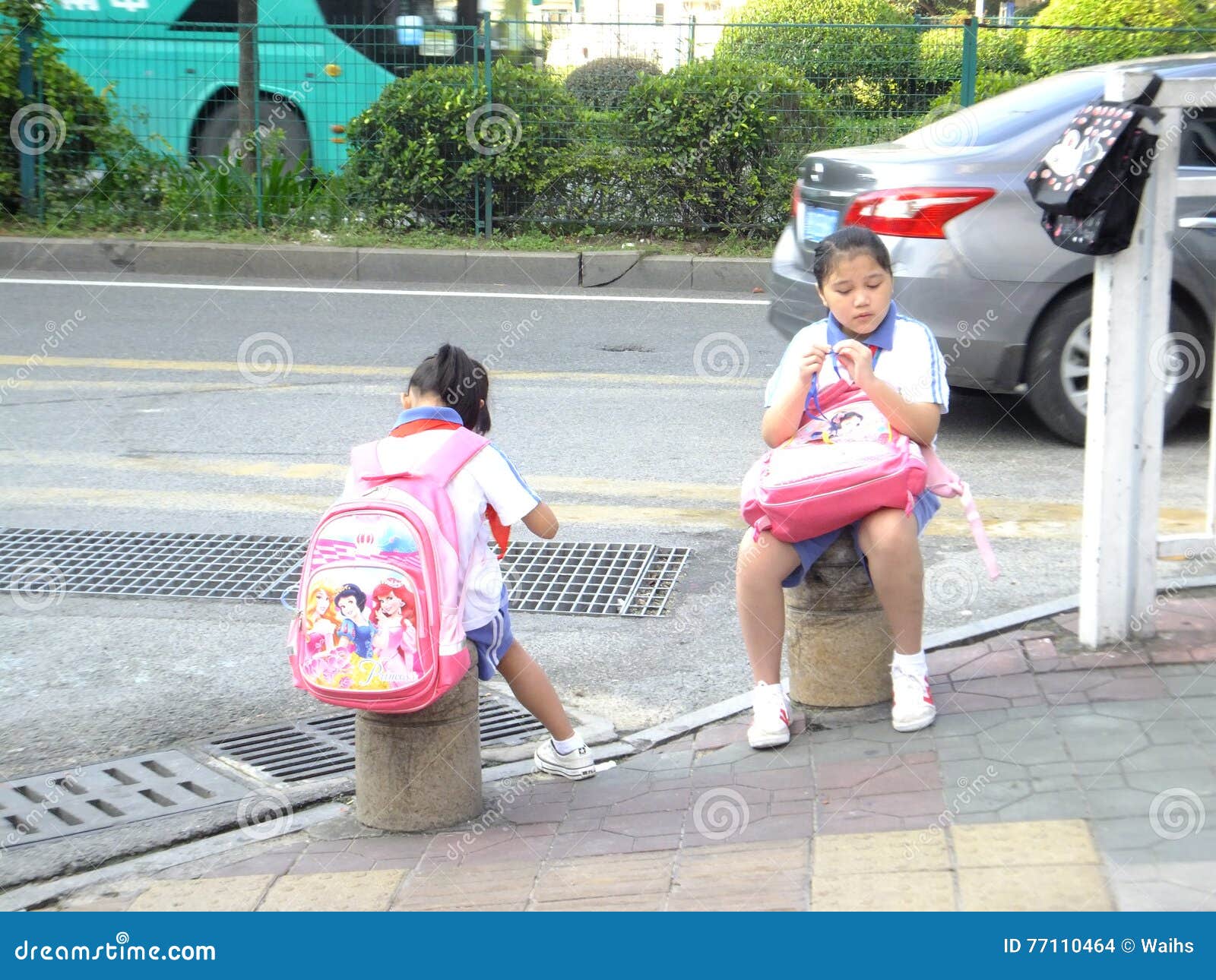 Primary School Students Waiting for the School Bus Editorial Stock ... Primary School Students Waiting for the School Bus Editorial Stock ...