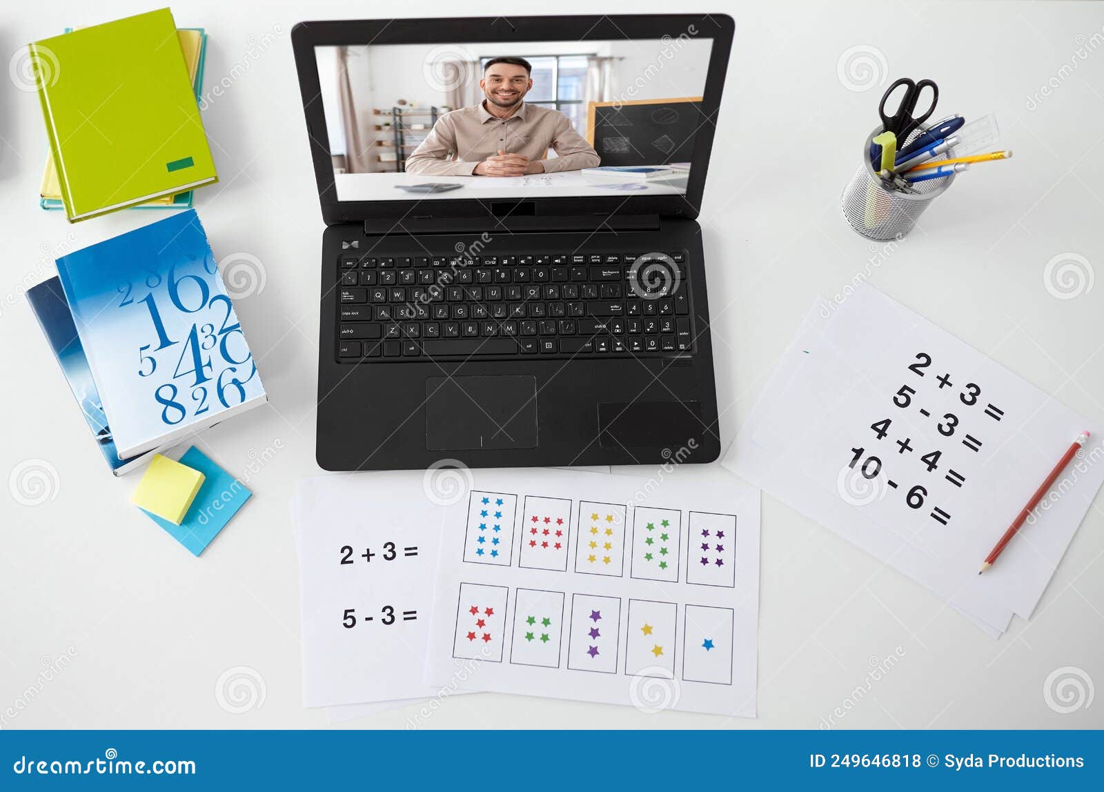 Primary School Teacher on Laptop Screen on Table Stock Photo - Image of ...
