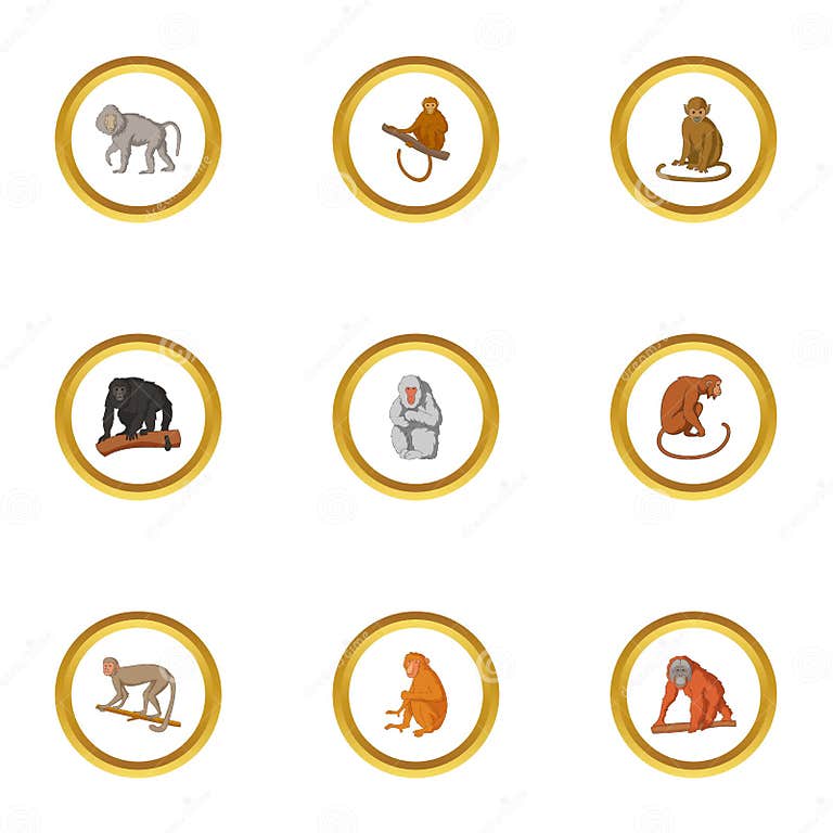 Primate Icons Set, Cartoon Style Stock Vector - Illustration of nature ...