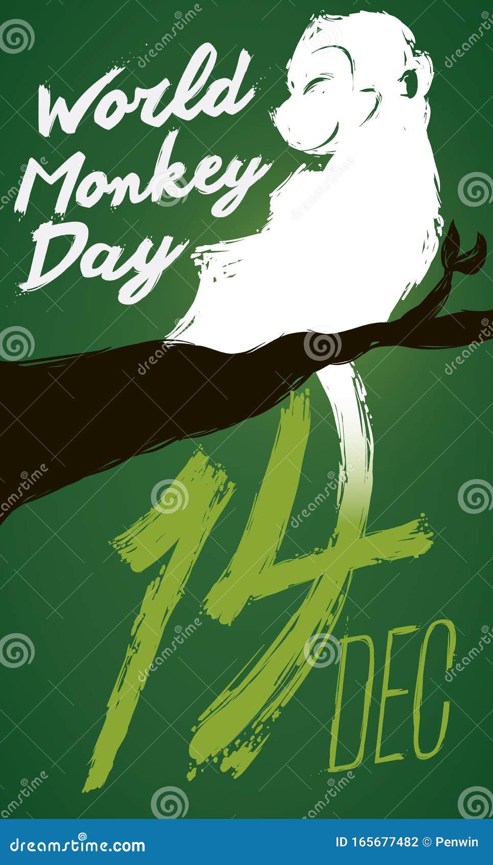 Primate Over a Branch, Forming the Date of Monkey Day, Vector ...