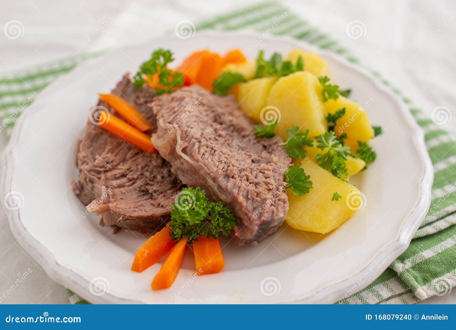 Prime Boiled Beef with Root Vegetables, Viennese Tafelspitz Stock Photo ...