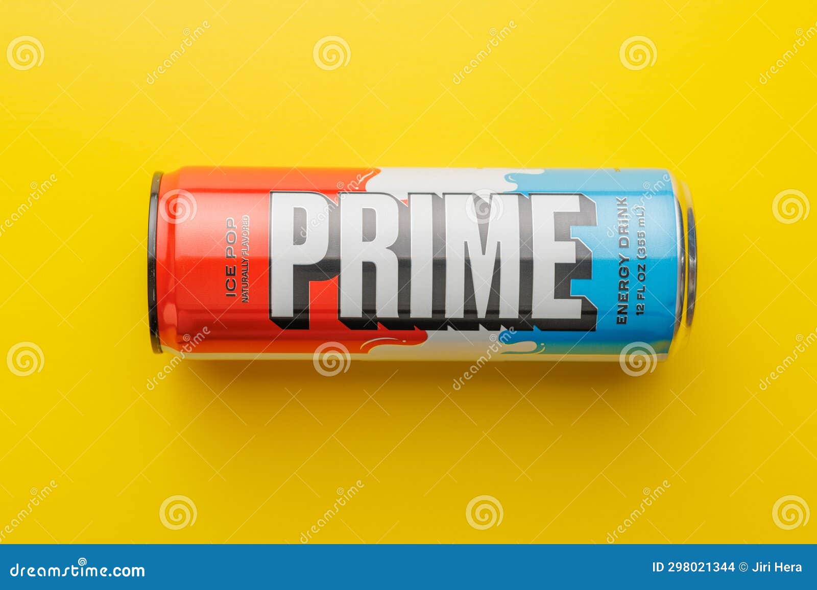 Prime Energy Drink . Bottle Drink on Yellow Background. Top View ...