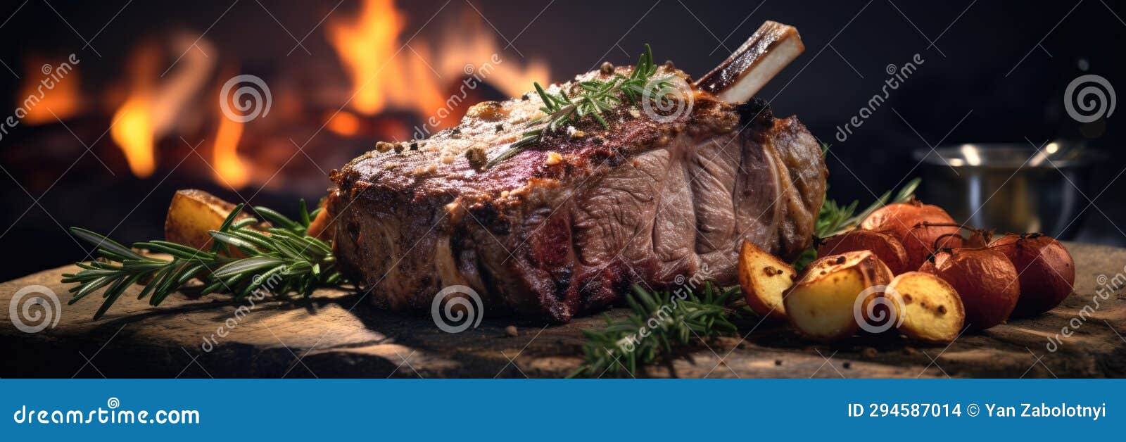 Prime Rib on Stone, Blurred Background, Rustic Pub Stock Illustration ...