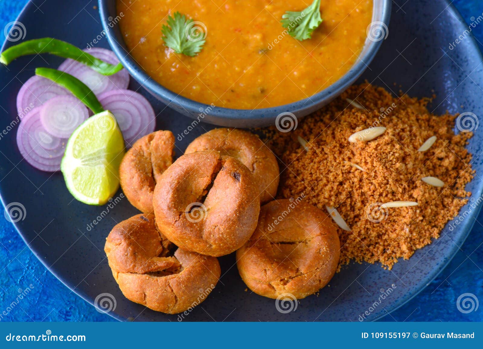 Primer Del Churma Del Baati De Rajasthani Comida-Dal Del Indio Imagen ...