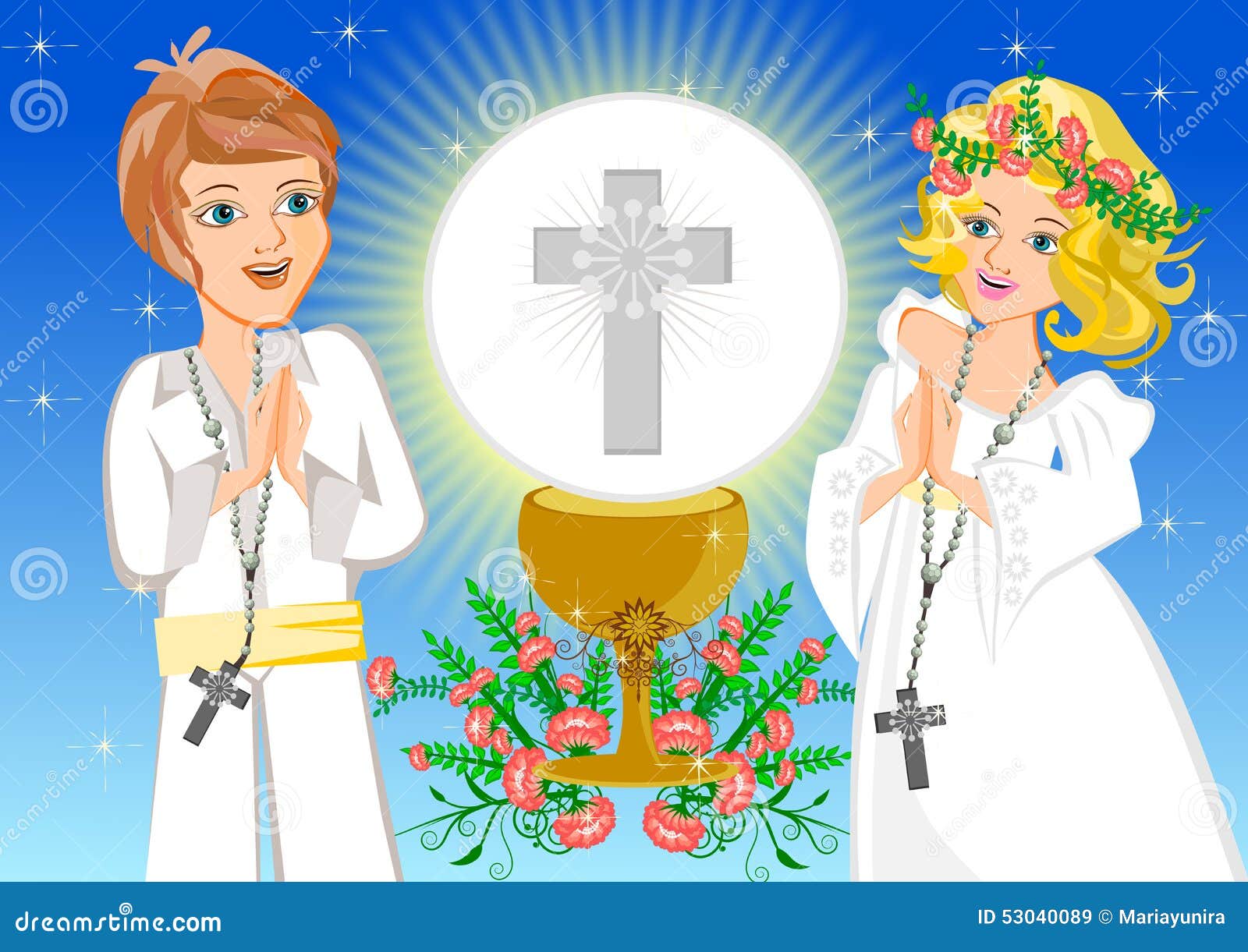 Primera comunión santa stock de ilustración. Ilustración de rosario ...