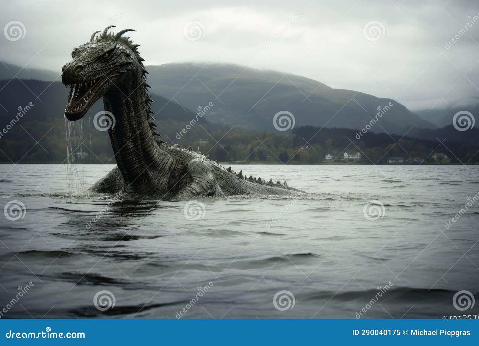 A Primeval Monster Looks Out of a Lake Stock Illustration ...