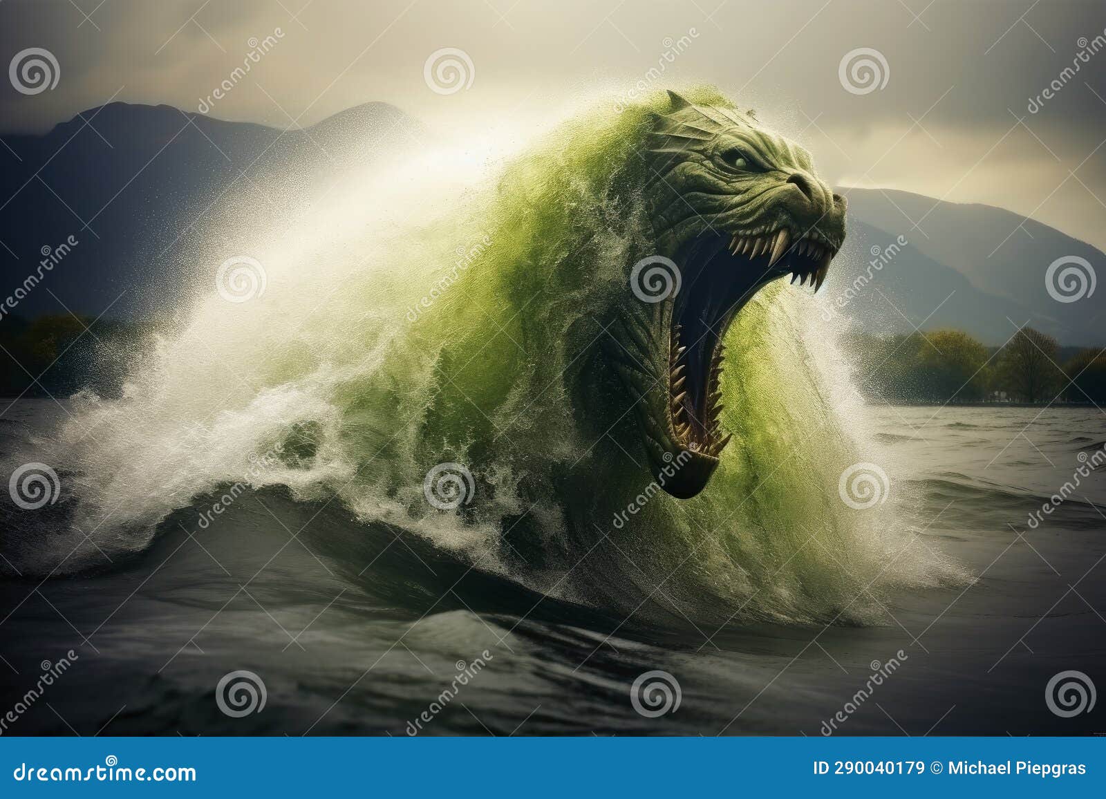 A Primeval Monster Looks Out of a Lake Stock Image - Image of hunt ...