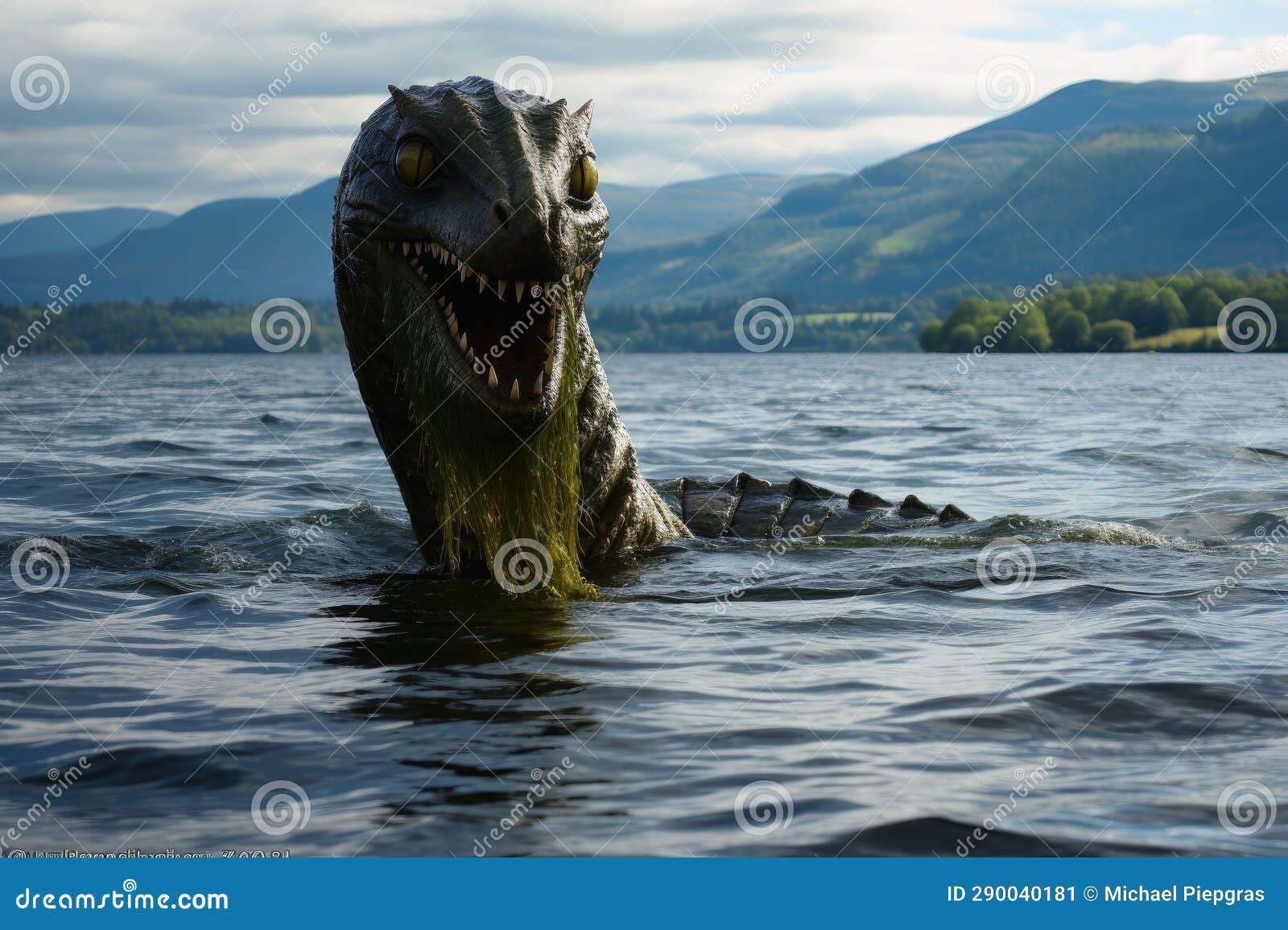 A Primeval Monster Looks Out of a Lake Stock Illustration ...
