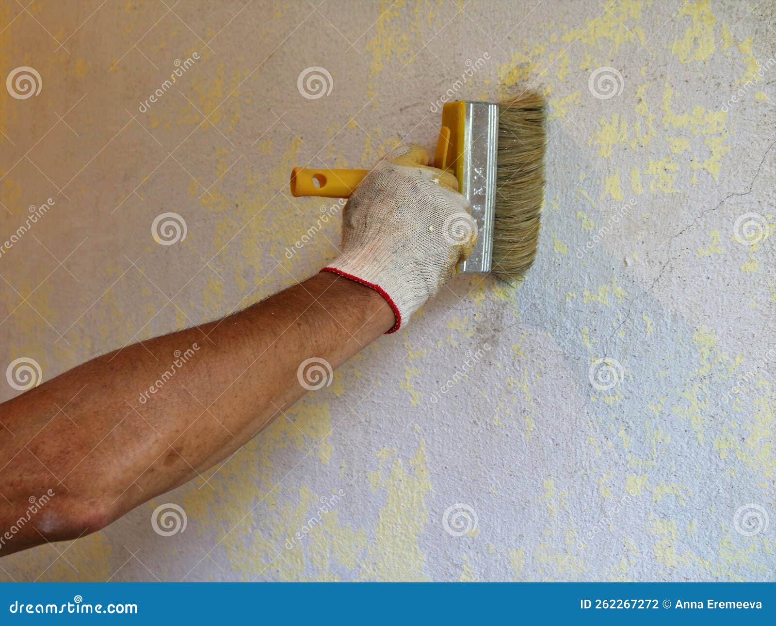 Priming the Old Wall with a Special Mortar Stock Photo - Image of ...