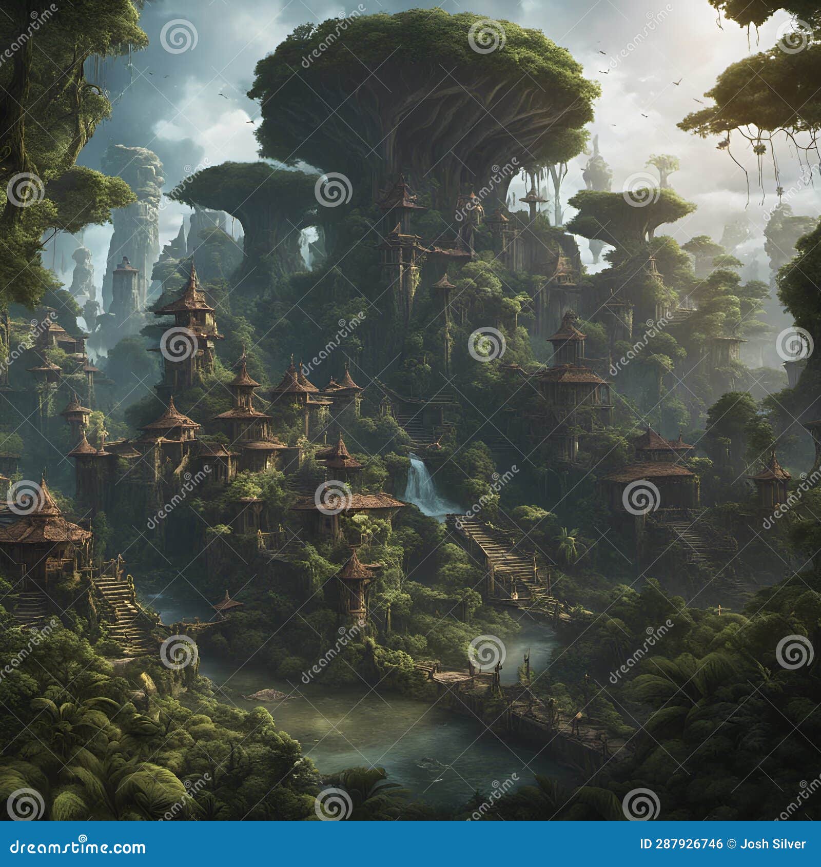 Primitive City Deep in the Jungle Stock Illustration - Illustration of ...