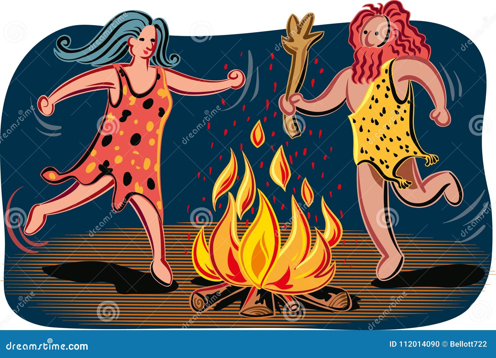 Primitive Couple Dancing Around the Fire. Stock Vector - Illustration ...
