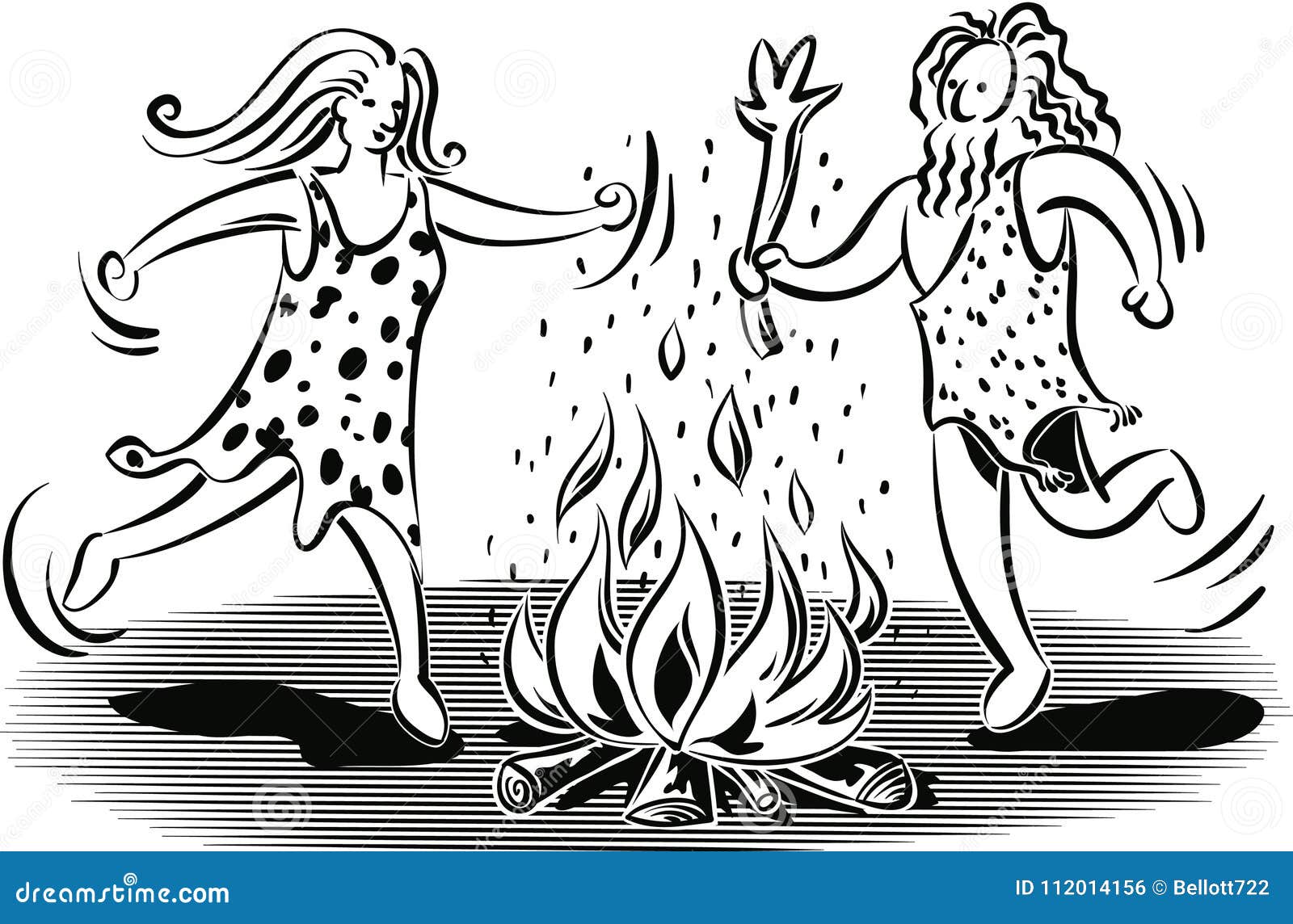 Primitive Couple Dancing Around the Fire. Stock Illustration ...