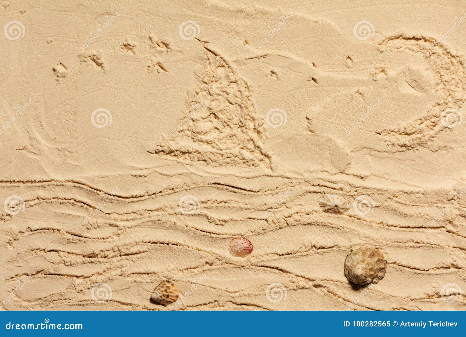 Primitive Drawings on Sand and Seashells Stock Image - Image of concept ...