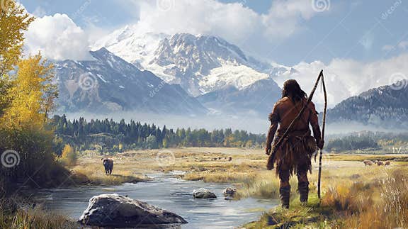 Primitive Hunter Sts on a Meadow with a Mountain in the Background ...