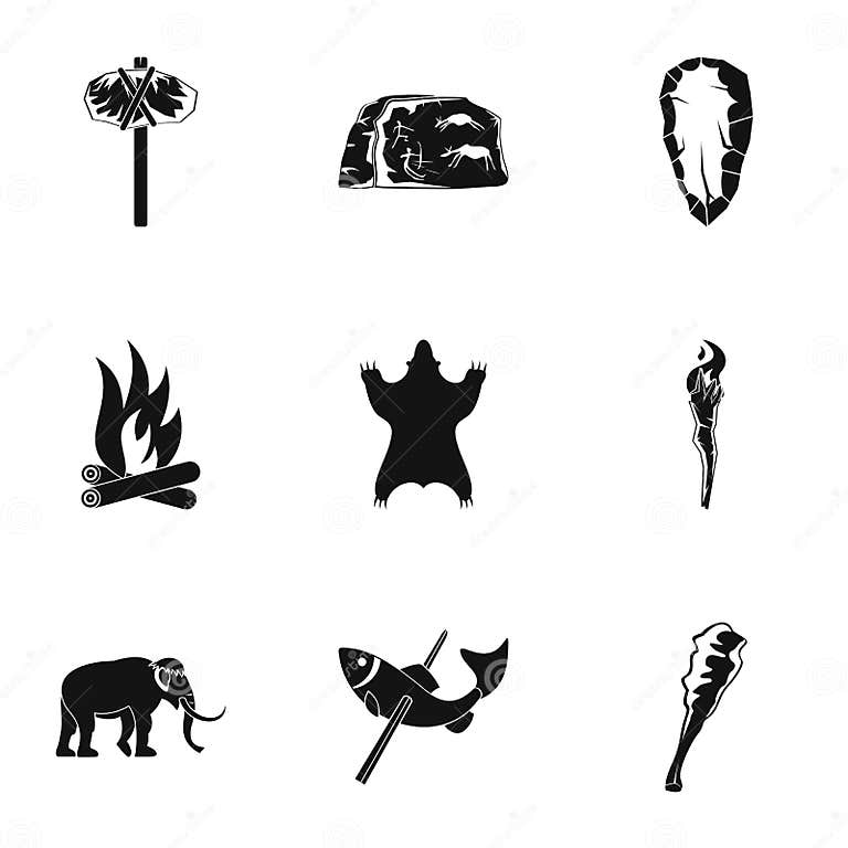 Primitive Icons Set, Simple Style Stock Illustration - Illustration of ...