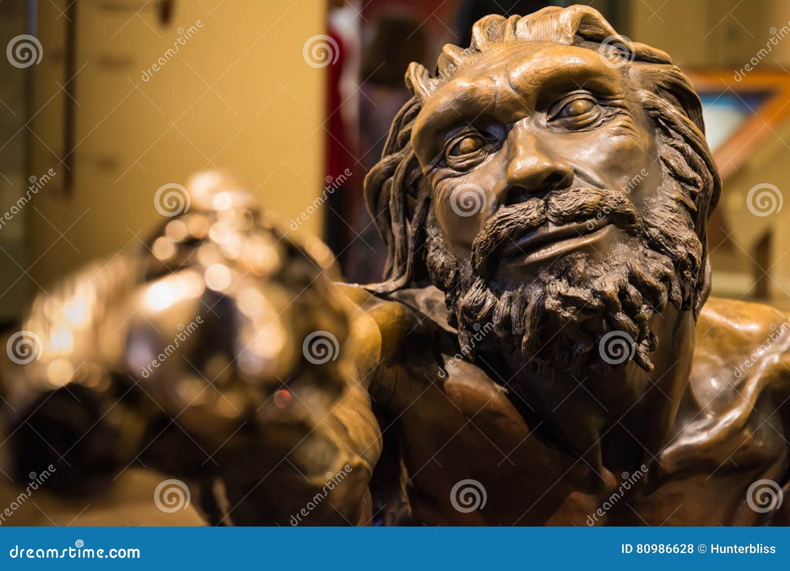 Primitive Man Holding Stick Statue Bronze Installation Feature H Stock ...