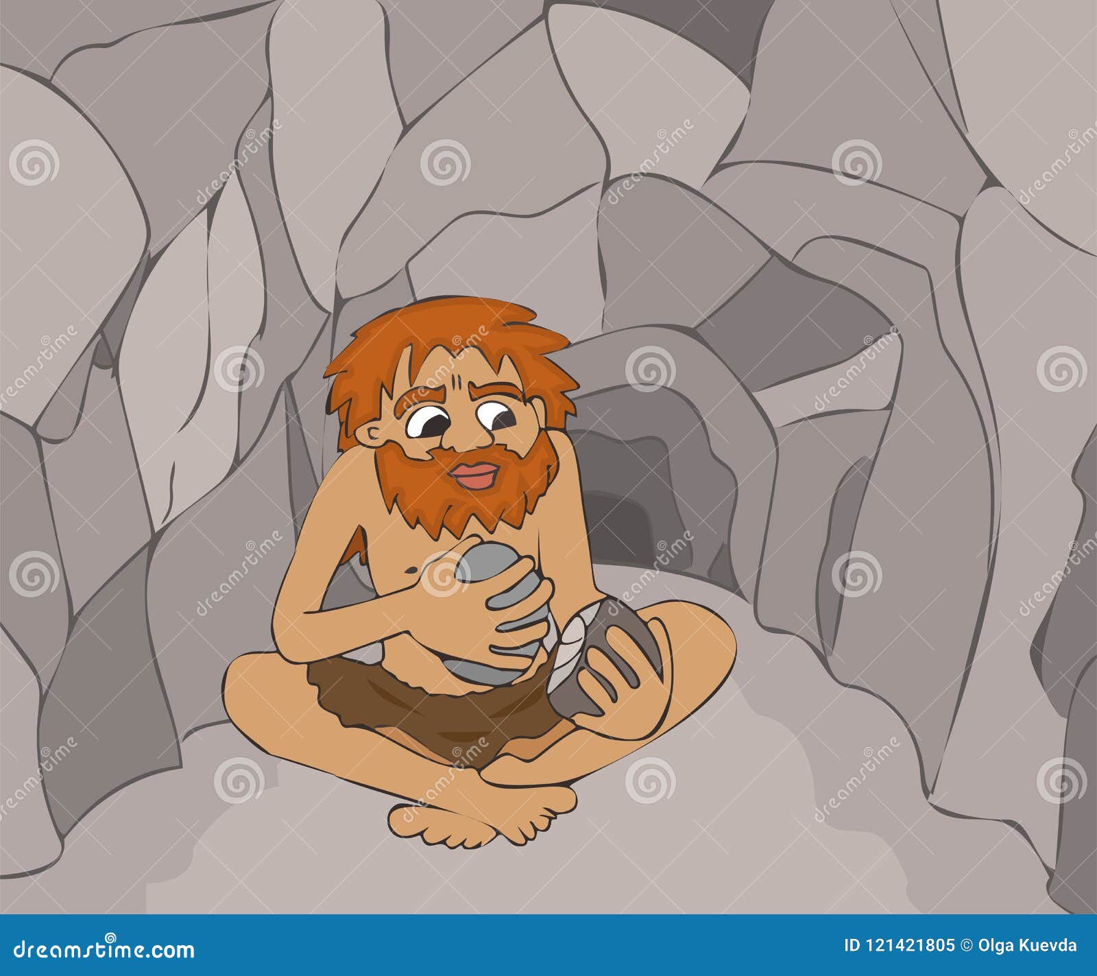 Primitive Man Making Flint Tool in Cave Cartoon Stock Vector ...