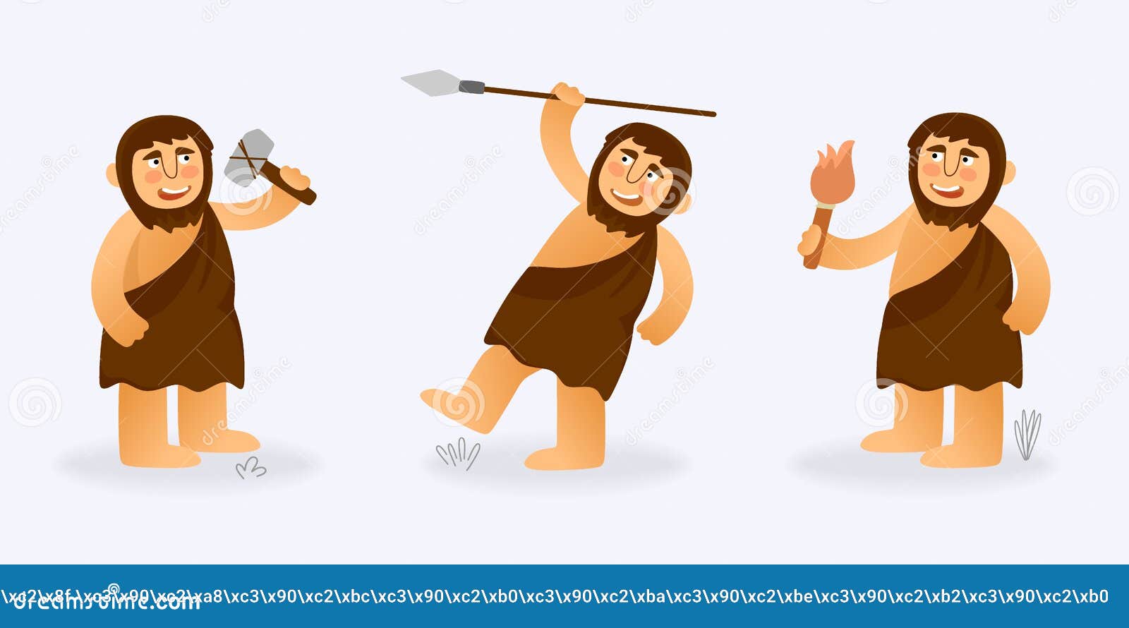 Primitive Man Set in Different Poses in the Hand-drawn Cartoon Style ...