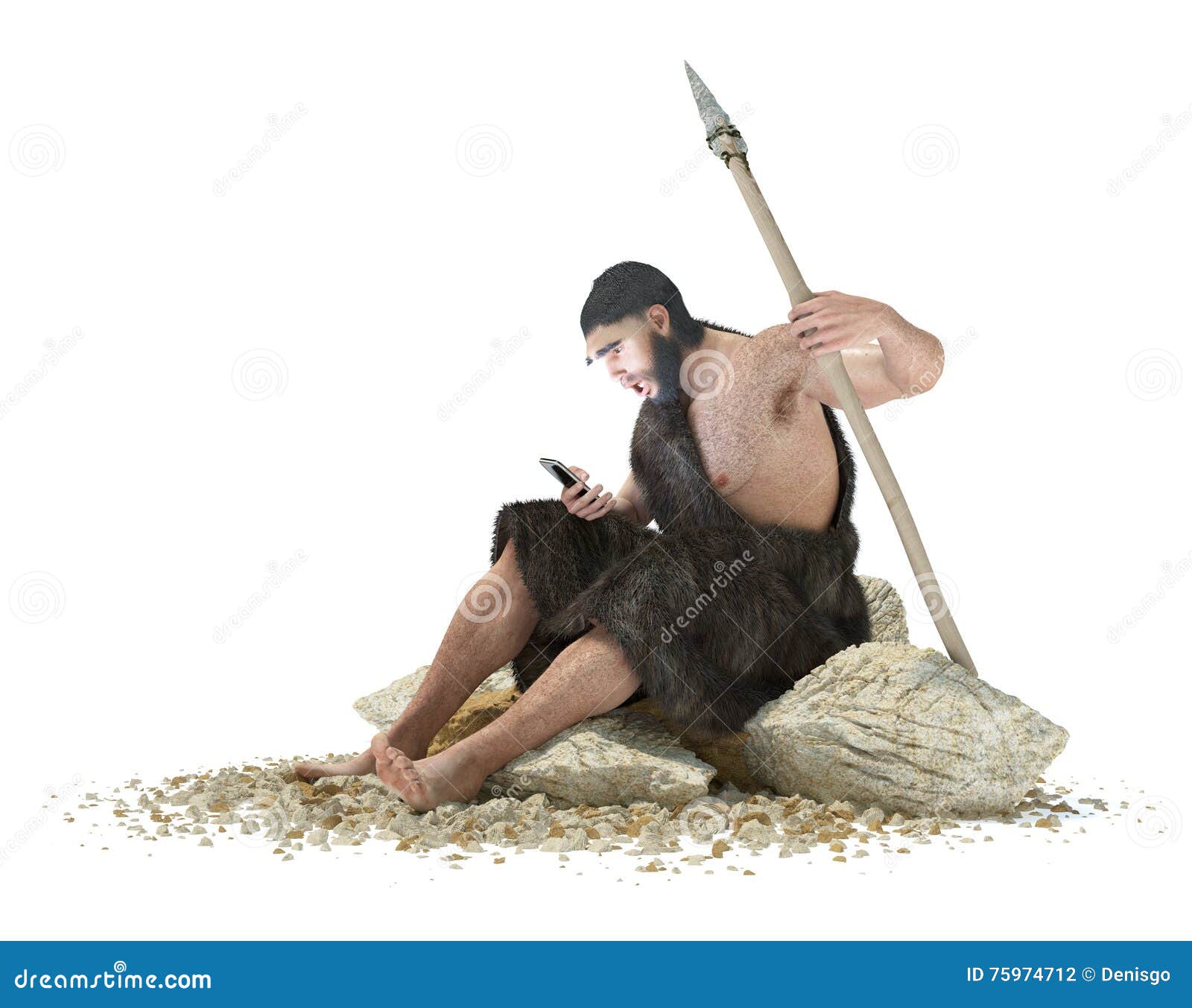 Primitive Man With Smartphone On Isolate Black Concept 3d Illustration ...