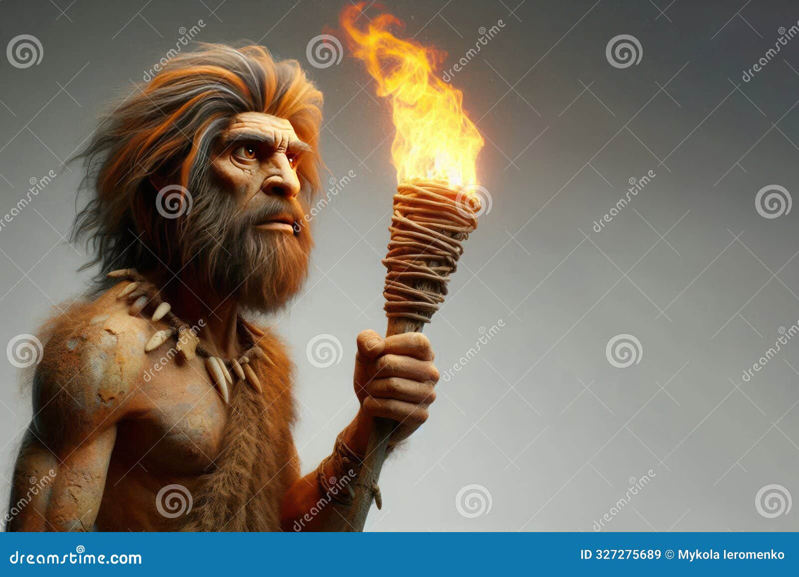 Primitive Man with a Torch in His Hands. Space for Text. Stock Image ...