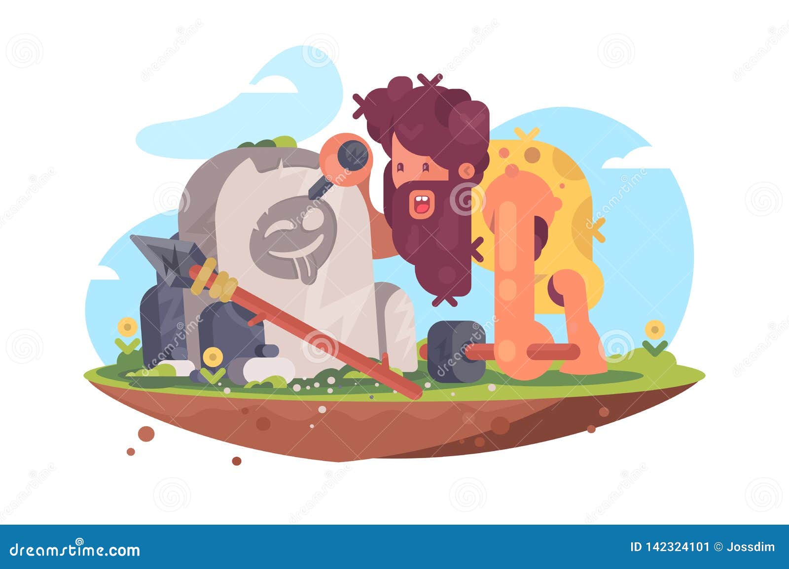 Primitive Man Writing Message on Stone Stock Vector - Illustration of ...