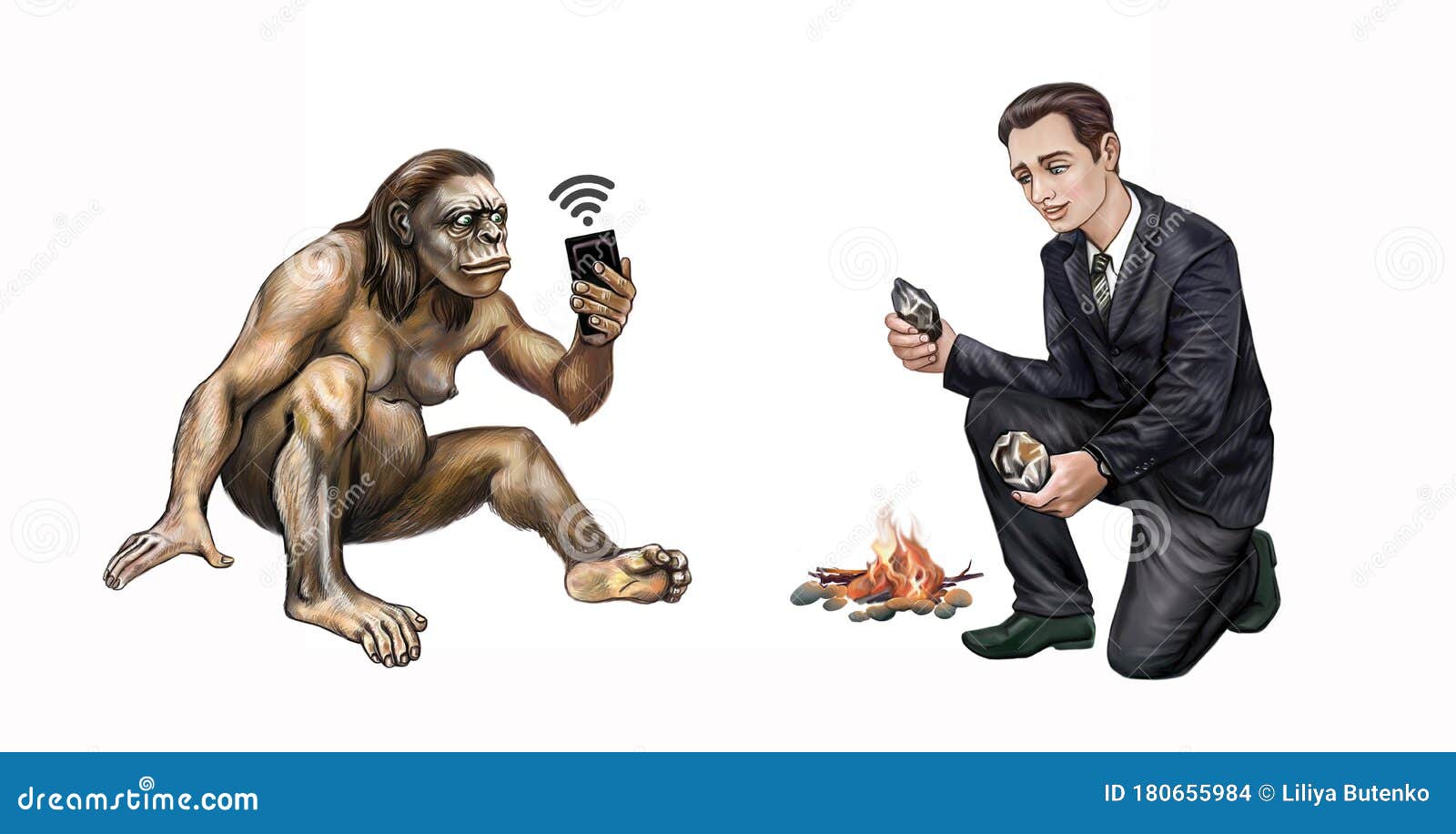 Primitive and modern man stock illustration. Illustration of ...